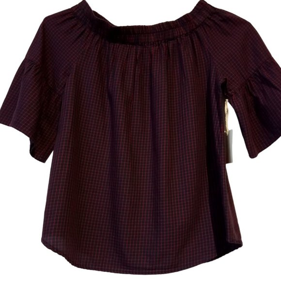 girl krazy | Tops | Girl Krazy Navyred Check Top Medium Flared Sleeve ...